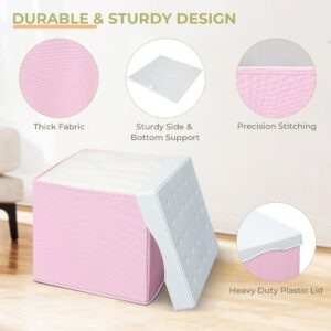 STORAGEIDEAS Thick Stackable Storage Bins with Lids, 3-Pack Collapsible Storage Boxes Organizer, Heavy-Duty Storage Containers Baskets Cubes with Thick Lids for Bedroom, Closet, Office, Pink