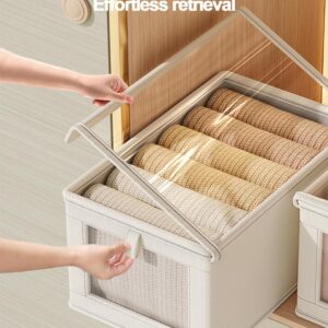 OUUJIIU Large Storage Baskets for Shelves | Sturdy Fabric Closet Storage Bins for Organizing with Clear Window| 17"x10"x8" Collapsible Home Organization with Lid, Beige, 3-Pack