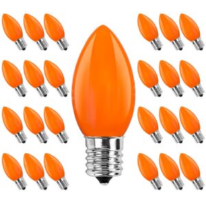 25 pack halloween led light bulb,c9 plastic orange led bulbs for halloween decoration light,c9/e17 candelabra base 0.6 watt great for outdoor indoor night lights holiday halloween christmas decor