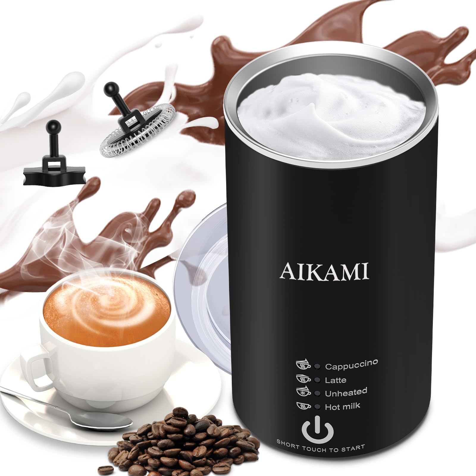 Milk Frother, 4-in-1 Instant Milk Steamer, Hot and Cold Foam Maker for Coffee, Latte, Cappuccino,Macchiato, Hot Chocolate