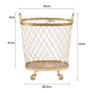 Generic Gold Laundry Hamper, with Rolling Lockable Wheels, Wrought Iron Toy Storage Box Kitchen Storage Basket, for Laundry Room, Bathroom, Dorm, Bedroom