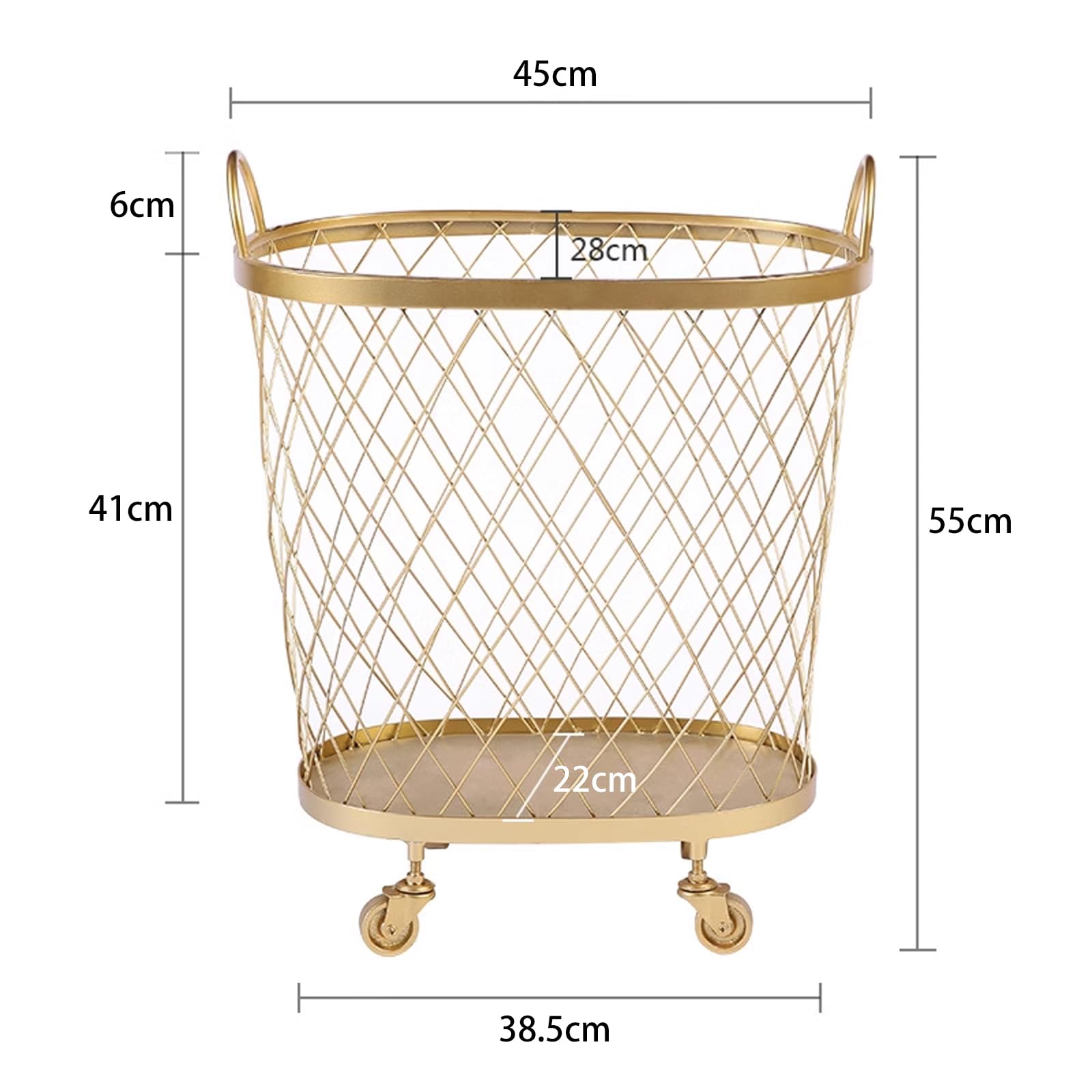 Generic Gold Laundry Hamper, with Rolling Lockable Wheels, Wrought Iron Toy Storage Box Kitchen Storage Basket, for Laundry Room, Bathroom, Dorm, Bedroom