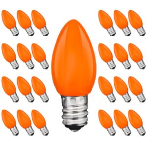 c7 led halloween replacement lights bulbs,25 pack 0.6w cerami orange halloween bulbs with e12 candelabra base vintage led light bulbs for indoor outdoor night lights halloween christmas string lights