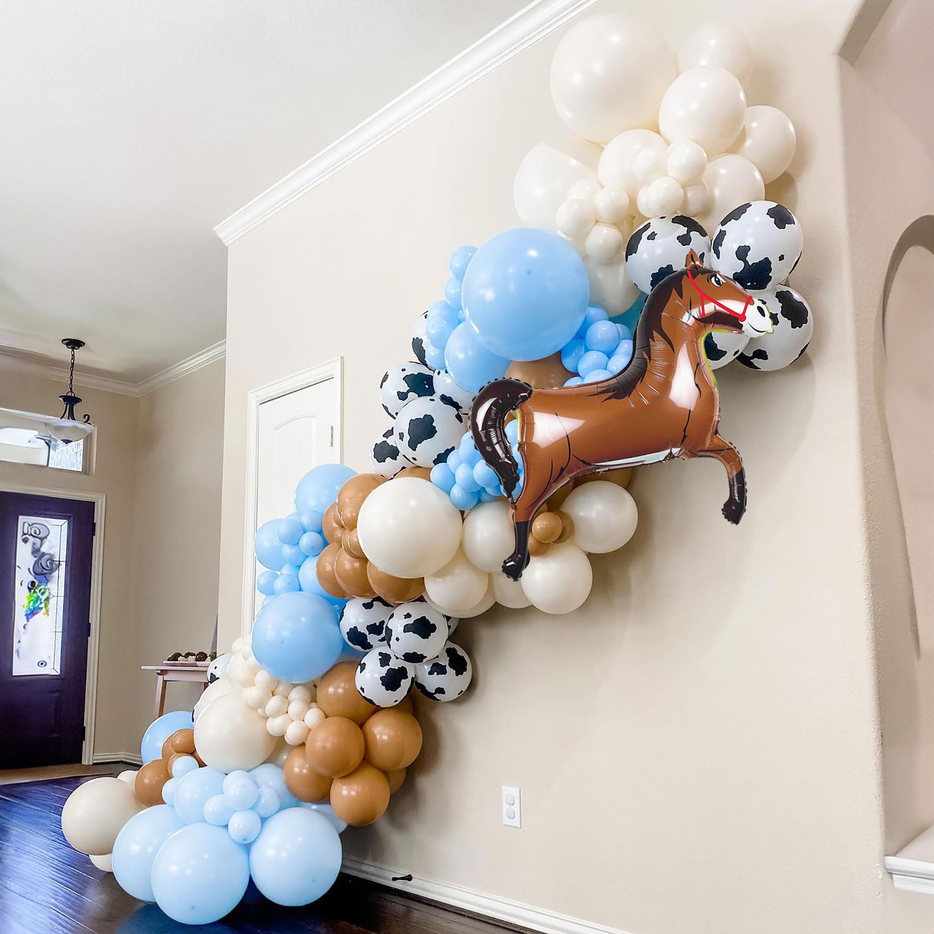 146pcs Cowboy Balloon Arch Brown, Blue, Cow Print Balloons Giant Horse Balloon Farm Highland Cow Vaquero Party Decorations Western & Rodeo Birthday Holy Cow Baby Shower Themed Party Supplies For Boy