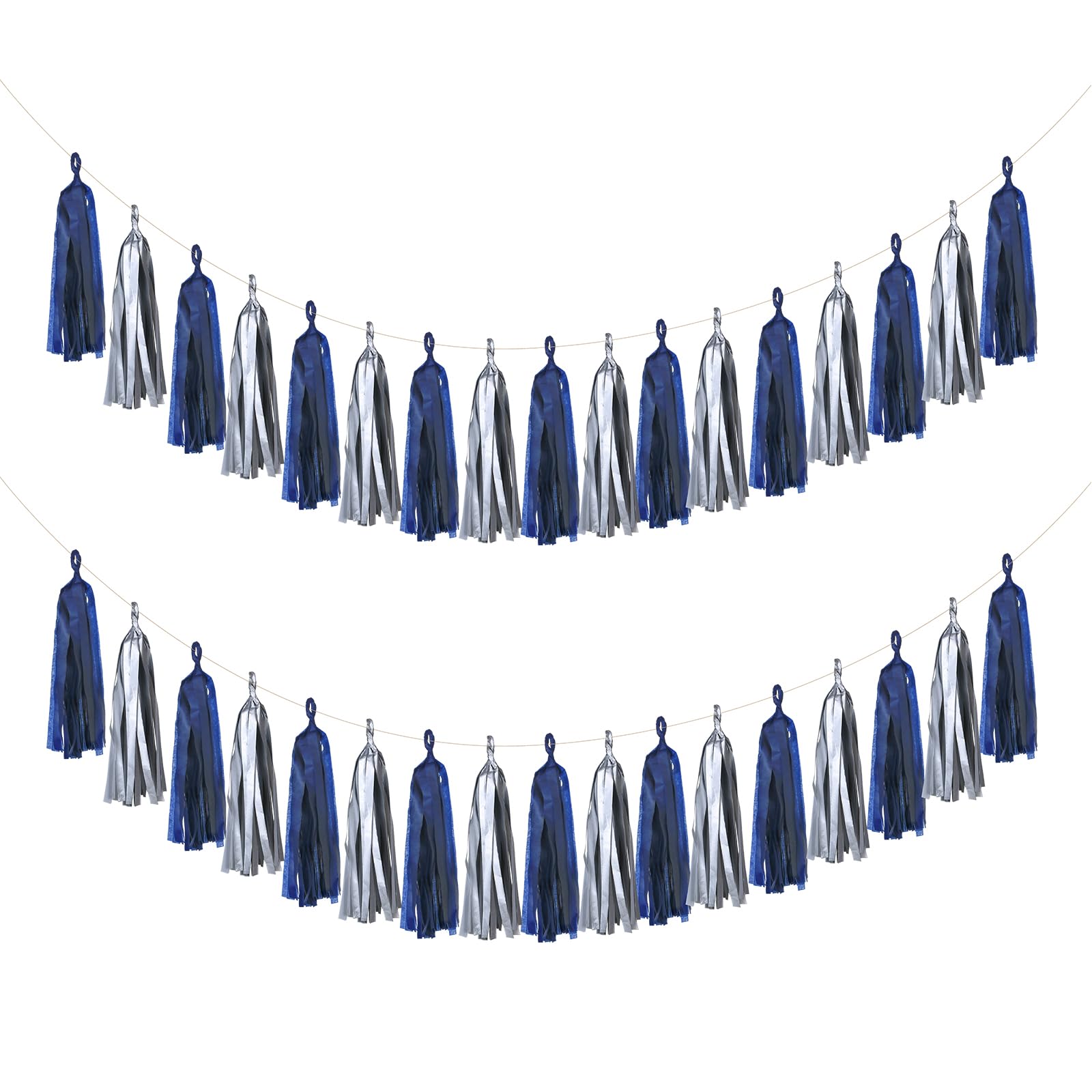 Mefuny 20PCS Navy Blue Silver Paper Garland Tissue Paper Tassels Banner for Graduation Engagement Christmas Wedding Birthday Party Backdrop