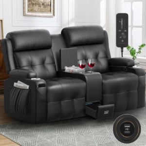 aotolo reclining loveseat, massage loveseat recliner sofa heavy weight capacity, rv love seat chair clearance with console, usb, type c port, storage, cup holders, wall hugger couch for living room