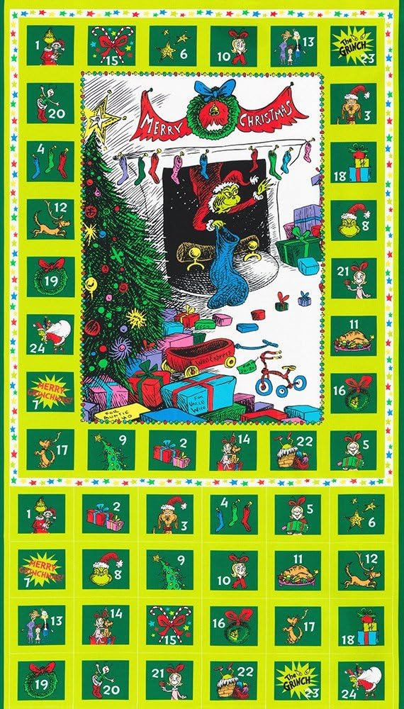 Generic Robert Kaufman How the Grinch Stole Christmas ADED 22565 223 Advent Calendar 24"" Panel FABRIC, Mixed