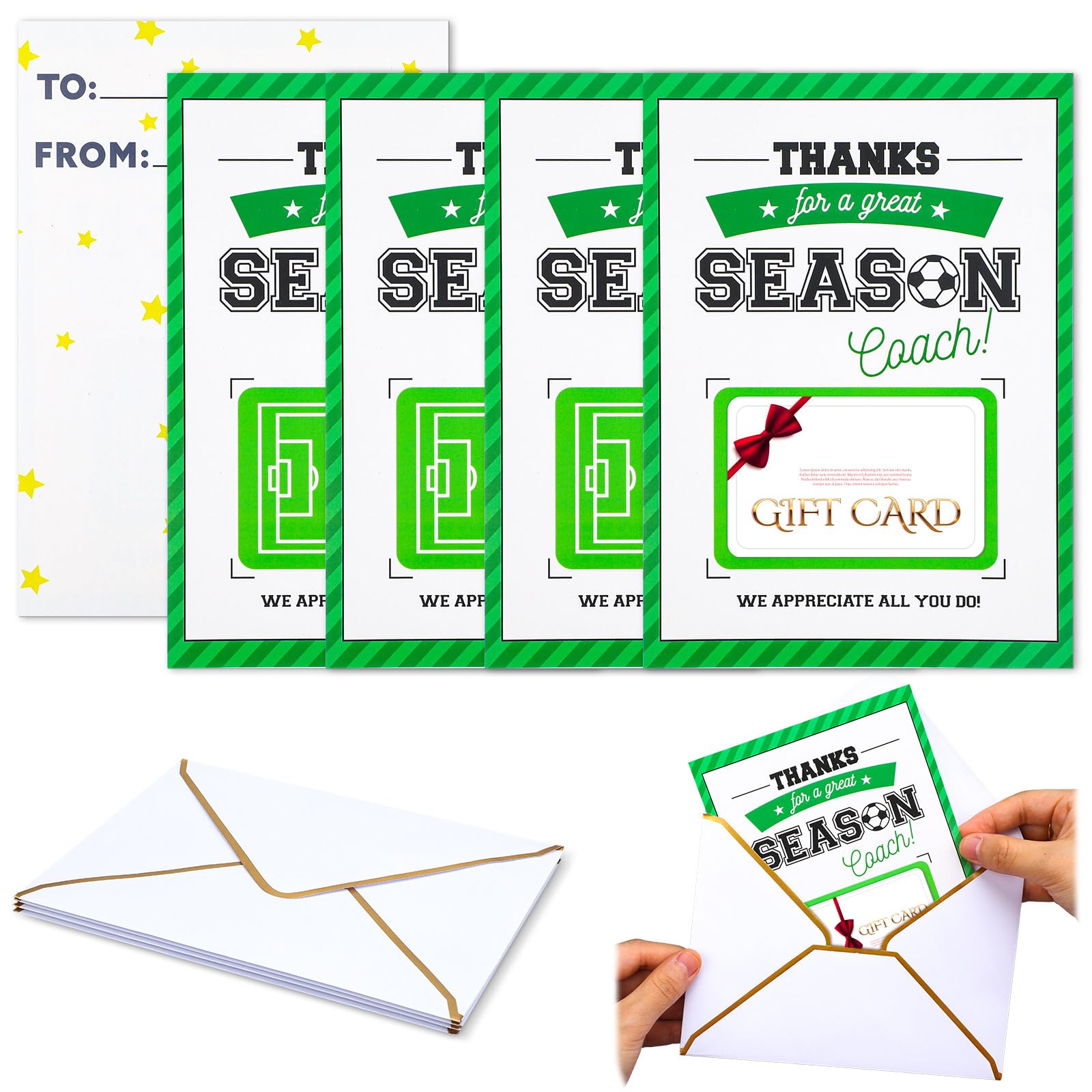 GlikCeil 4 Sets Soccer Coach Gift Card Holder Thanks Coach Gift Card Holders with Envelope Thank You for a Great Season Coach for Coach Team Gifts