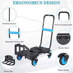 T.chilyn 2 in 1 Hand Truck Dolly Foldable, 330LB Capacity Foldable Dolly, Convertible Hand Truck with 3-Gear Retractable Handle, Heavy Duty Hand Truck for Shopping, Moving, Family, Office