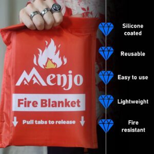 Silicone Coated 1/pack Menjo Outdoors Emergency Fire Blanket for Fire Suppression at Home, Kitchen, BBQ, and Camping. Flame Retardant material spanning 40 * 40in