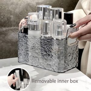 Bathroom Vanity Tray, Makeup Organiser, Skincare Organiser Beauty Caddy Storage Box for Dresser & Bathroom, Decorative Dresser Tray, Vanity Organiser with 1 Movable Inner Case, Clear/Grey