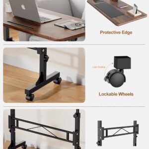 Small Standing Desk Adjustable Height, Mobile Stand Up Desk with Wheels, 32 Inch Portable Rolling Desk Small Computer Desk, Portable Laptop Desk Standing Table Rustic