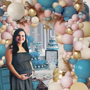 Gender Reveal Balloon Arch Kit, Dusty Blue Pink Nude Sand White Metallic Gold Balloons for Boy Baby Shower Bridal Shower Father's Day Graduation Wedding Birthday Party Decorations