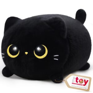 mewaii black cat plush, cute cat plushies toy, soft kitten plushie cuddle pillow, anime plushie doll, cute stuff toys gift for girls, boys and males (8 inch)