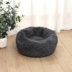 Cat Beds for Indoor Cats, Small Dog Bed Calming Plush Cat Bed Anti-Slip Round Fluffy Dog Bed Donut Dog Bed Soft Puppy Pet Bed Cat Beds Kitten Beds for Indoor Kittens (15.7", Dark Grey)