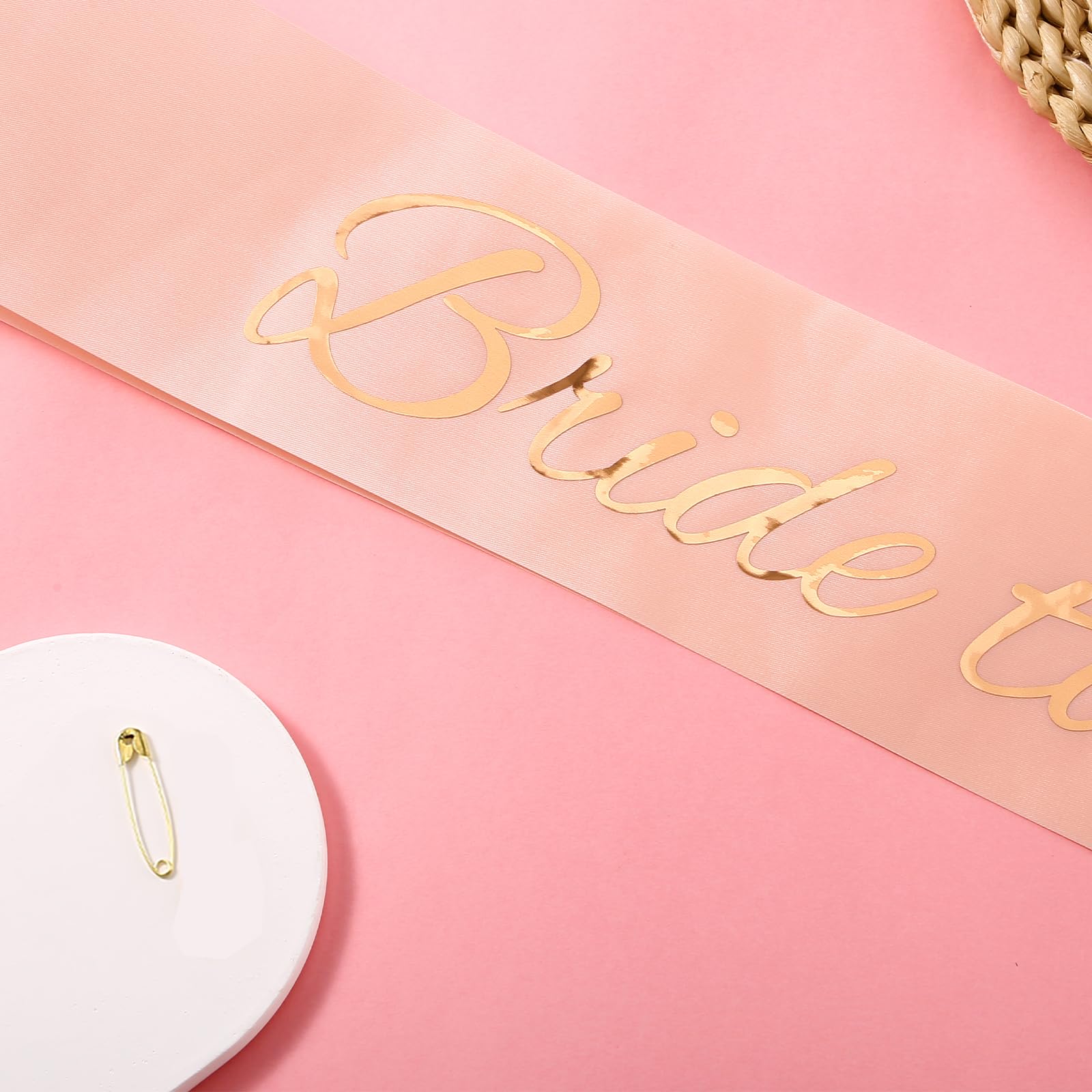 Generic Bride to Be Sash, Bride Sash for Bridal Shower, Bachelorette Sash, Bachelorette Party Wedding Engagement Party Favors Gift Accessories Pink Satin Sash with Gold Lettering (Pink)