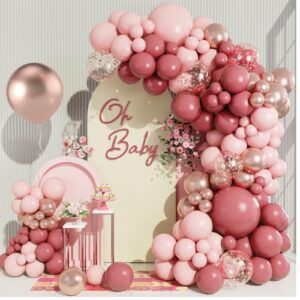 dusty pink balloon arch kit, rose gold balloon arch kit with 18inch 12inch 5inch dusty rose, pastel pink, rose gold balloons for baby shower, bridal, engagement, wedding birthday decorations