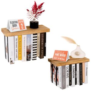 snuglife floating book shelves for wall mounted set of 2 - upside down space saving unique wall bookshelf, rustic wood floating bookshelves, hanging bookshelf for bedroom, living room decor & storage