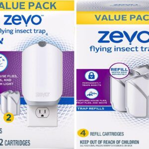 Zevo Flying Insect Trap, Fly Trap Captures Houseflies, Fruit Flies, and Gnats (2 Device & 6 Cartridge)