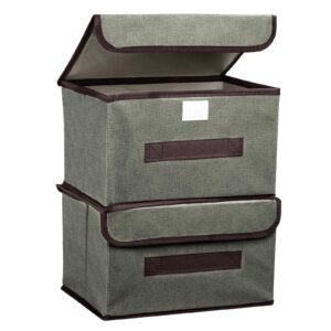 patikil fabric collapsible storage bin 10.2 x 7.5 x 6.3 inch, 2 pcs foldable storage box cube with lids and handle organizer container for home bedroom closet clothes, grey