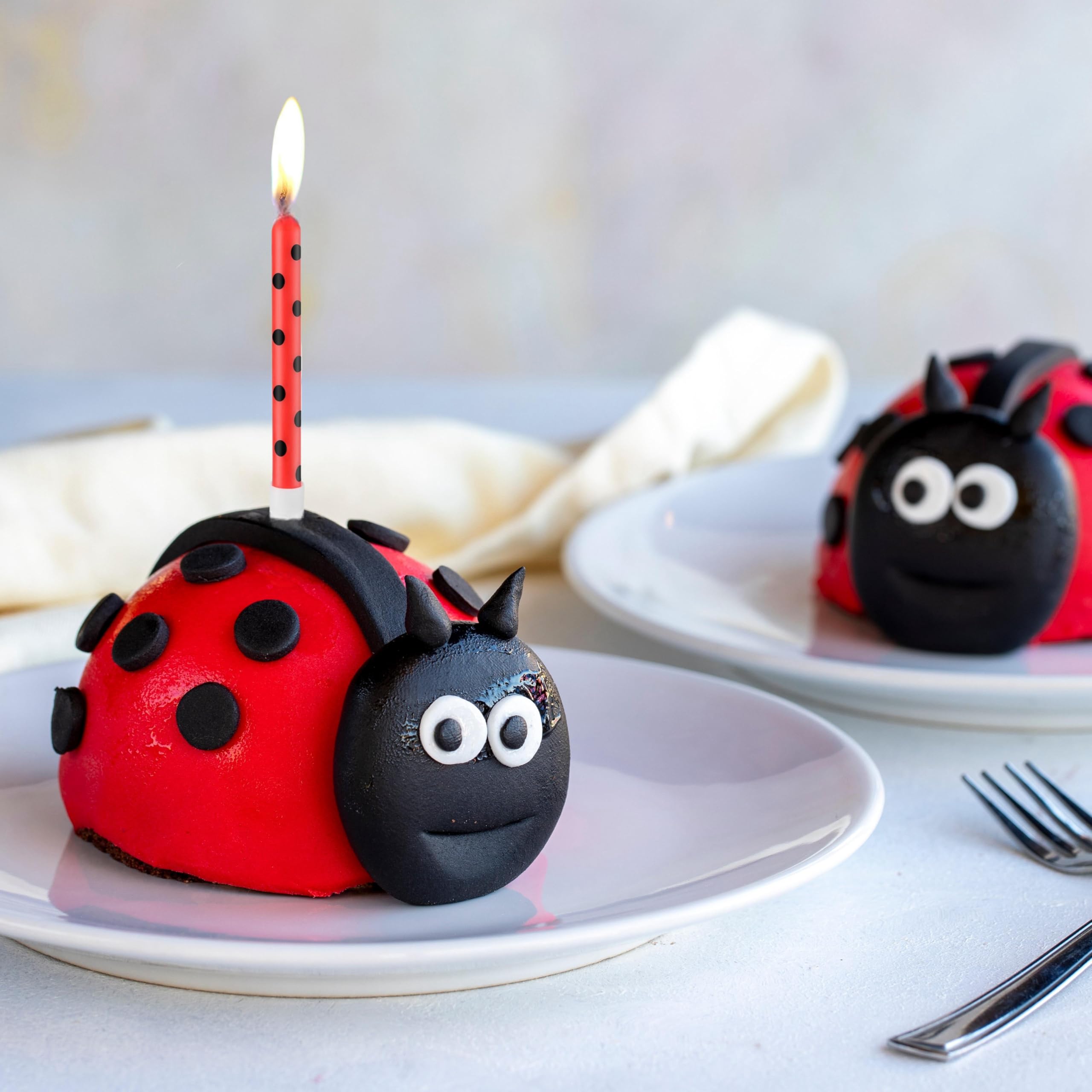 iNINGER Ladybug Themed Birthday Candles,12 Pcs Ladybird Print Themed Long Candles Set,Black Red Polka Dots Ladybird Dots Ladybug Theme Candles Birthday Parties Baby Shower Decorations