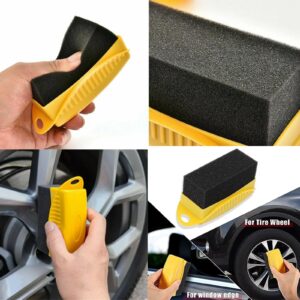 2PCS Tire Shine Applicator,Tire Dressing Applicator,Tire Shine Sponge Pad,Reusable Tire Shine Brush Applicator with Ergonomic Rectangular Box Detailing Wheel Cleaner Car Tire Brush,Car Detailing kit