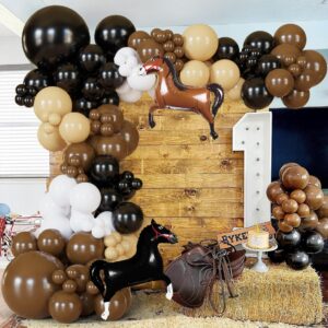 western balloon arch kit 137pcs cowboy and horse balloons, brown and black balloon garland for boy first rodeo, wild west country birthday decorations, and farm fiesta party decorationsy