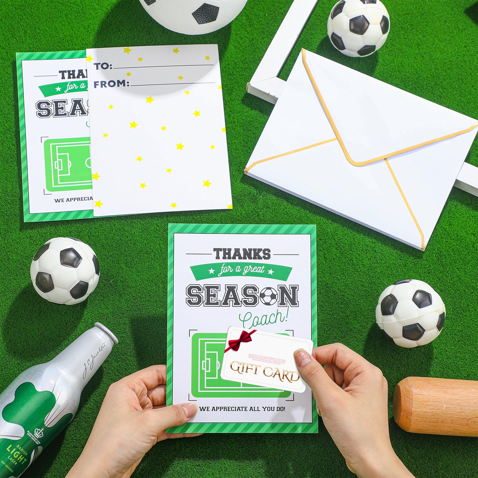 GlikCeil 4 Sets Soccer Coach Gift Card Holder Thanks Coach Gift Card Holders with Envelope Thank You for a Great Season Coach for Coach Team Gifts