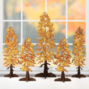 dazonge fall decor - 5pcs wooden free standing fall trees signs - fall decorations for home - rustic decorative fall trees table centerpiece for shelf mantel decor