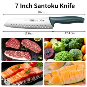 Plys Santoku Knife for Vegetable Cutting: 7 inch Kitchen Knives - Meat Cutting, Cooking Tools, Green