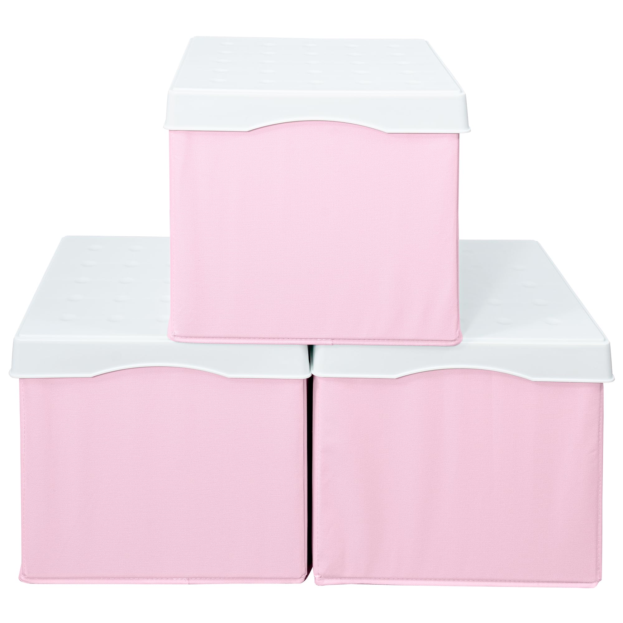 STORAGEIDEAS Thick Stackable Storage Bins with Lids, 3-Pack Collapsible Storage Boxes Organizer, Heavy-Duty Storage Containers Baskets Cubes with Thick Lids for Bedroom, Closet, Office, Pink