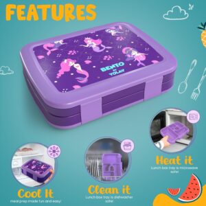 YOLAY Bento Box for Kids Lunch Box Leak-Proof, 5-Compartment Lunch Box Kids for Ages 3-10, Durable with Anti-Slip Base, Suitable for Schools, Outdoor and Travel (Mermaid)