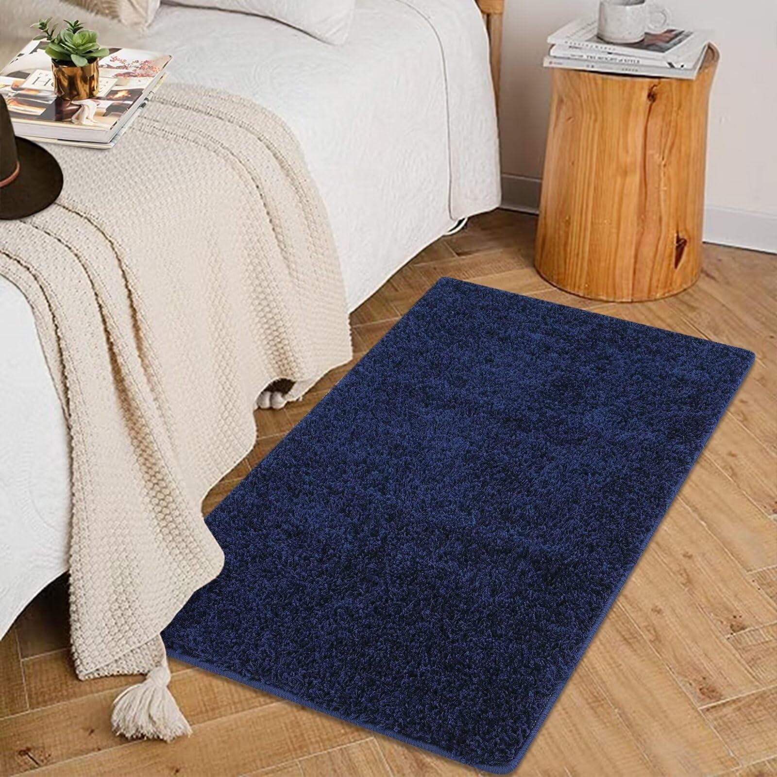 JOLENE.K Plush Rug 2x3 Small Carpet for Bedroom Blue Entryway Rug Non Slip Shag Rug Soft Fluffy Carpet Indoor Rug Front Door Mat Shaggy Aesthetic Nursery Rug Non Shedding Solid Rug, Navy