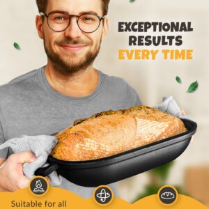 CRUSTLOVE Cast Iron Bread Pan with Lid - incl. Sourdough Bread Baking Supplies like Banneton Bread Proofing Basket - 7.2QT Bread Oven Dutch Oven for Bread Baking Cast Iron Pan Scoring Tool Lame