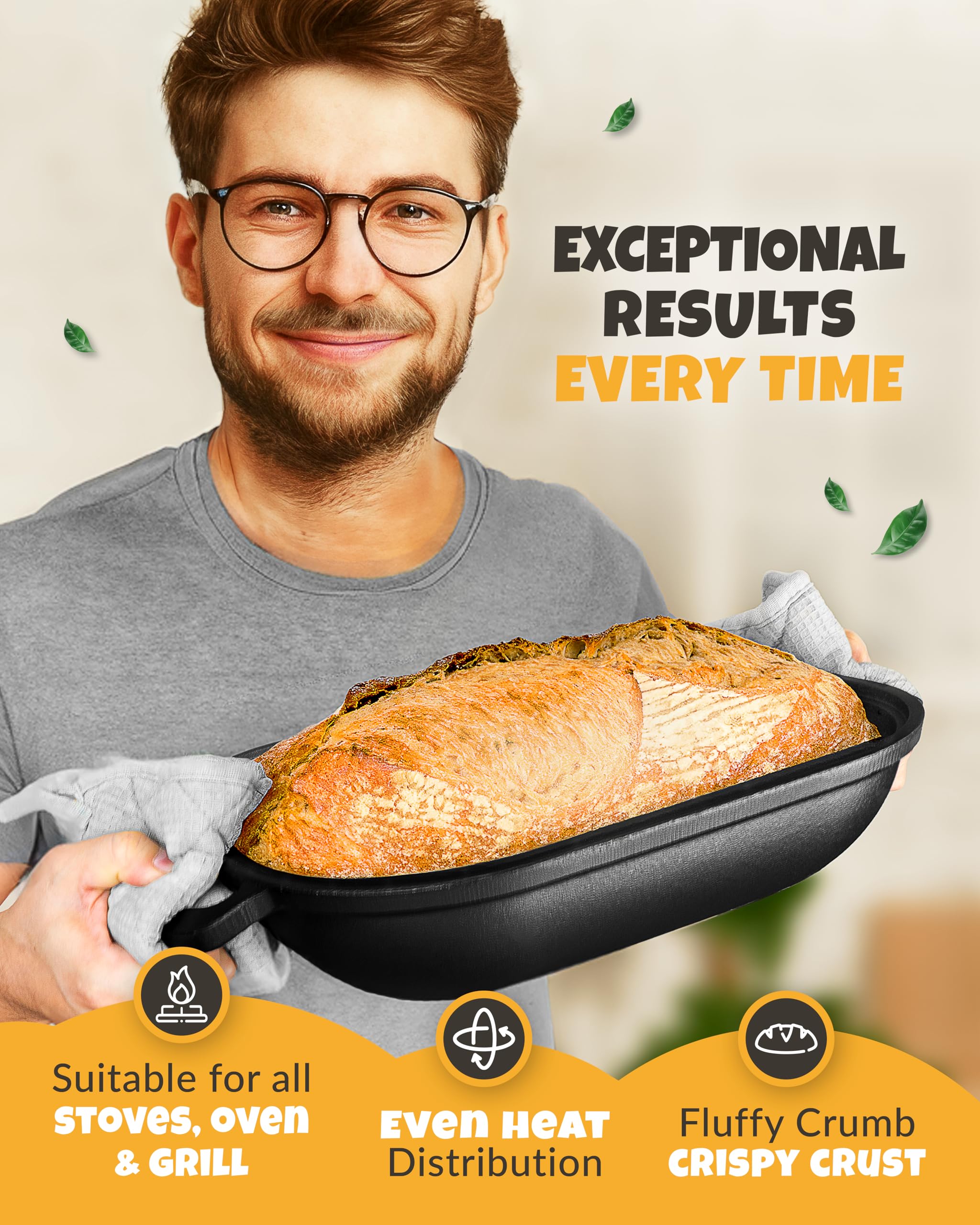 CRUSTLOVE Cast Iron Bread Pan with Lid - incl. Sourdough Bread Baking Supplies like Banneton Bread Proofing Basket - 7.2QT Bread Oven Dutch Oven for Bread Baking Cast Iron Pan Scoring Tool Lame