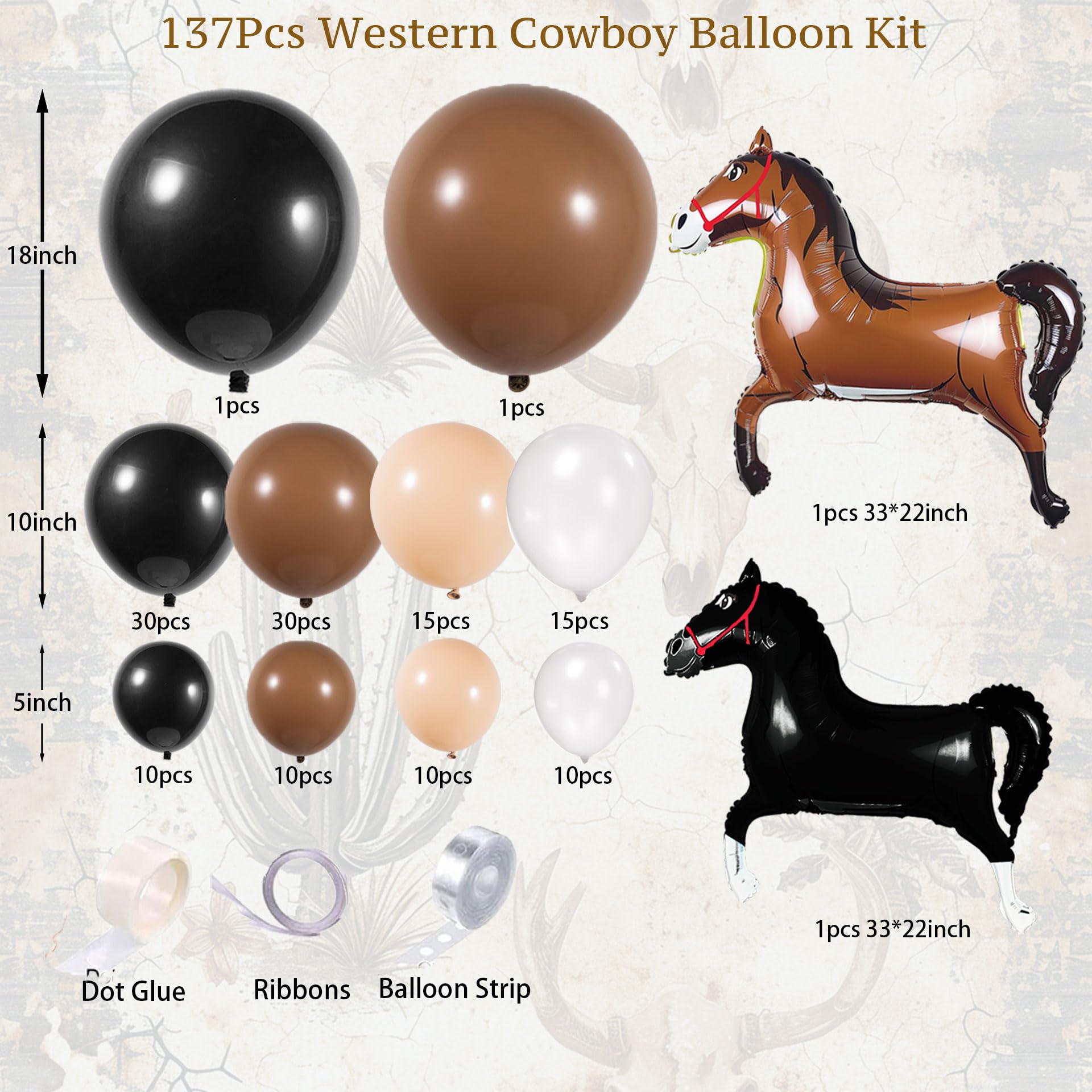 Western Balloon Arch Kit 137pcs Cowboy And Horse Balloons, Brown And Black Balloon Garland For Boy First Rodeo, Wild West Country Birthday Decorations, And Farm Fiesta Party Decorationsy