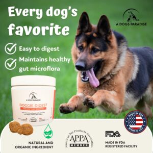 Doggie Digest-Natural Organic Dogs Pre & Probiotics, 10 Active Nutrients, Cold Pressed, Vet Formulated, Upset Stomach/Allergies/Itching, Digestive Enzymes, Gut/Skin/Hip/Joint, Pumpkin, Immune Support.