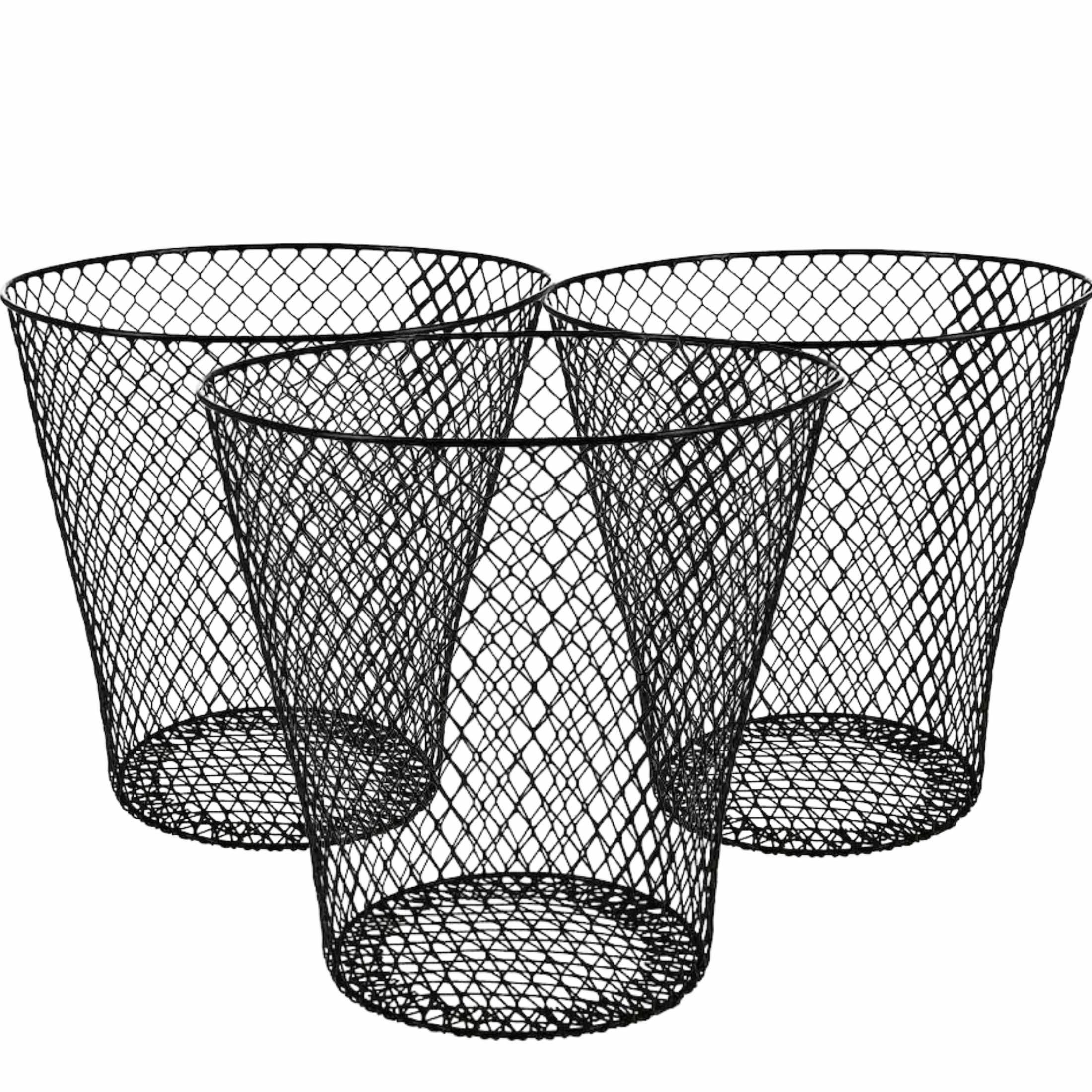 BOSS CLASS Wire Mesh Round Waste Basket, 9in (Black, Pack of 3) Lightweight Trash Can Open Top Wastebasket Recycling Bins Desk Office School Garbage Cans Home Essential & Custom Storage Carrier