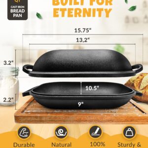 CRUSTLOVE Cast Iron Bread Pan with Lid - incl. Sourdough Bread Baking Supplies like Banneton Bread Proofing Basket - 7.2QT Bread Oven Dutch Oven for Bread Baking Cast Iron Pan Scoring Tool Lame