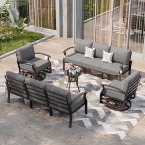 knnbxa aluminum patio furniture set 8-seat metal modular outdoor patio conversation sectional w/swivel & rocking sofas and coffee table for deck,backyard,lawn,grey