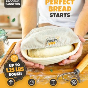 CRUSTLOVE Loaf Pan for Bread Baking - incl. Sourdough Bread Baking Supplies like Banneton Bread Proofing Basket - 2QT Enameled Oval Cast Iron Dutch Oven Bread Oven Bread Banking Scoring Tool Lame