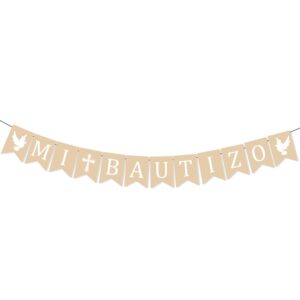 elomy mi bautizo banner decorations - god bless banner first holy communion banner decor baptism banner decorations for kids girls boys glitter baby shower party decorations