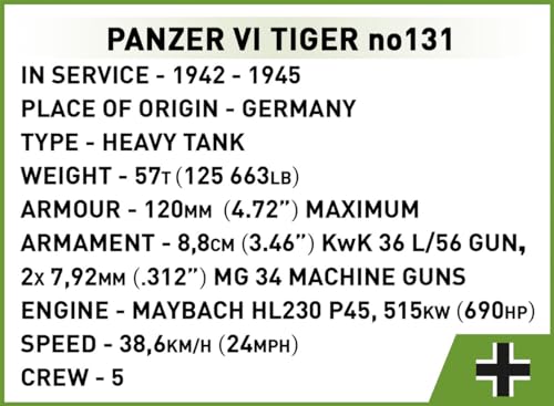 COBI Historical Collection WWII Panzer VI Tiger 131"