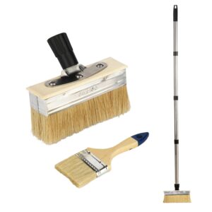 yujoiban deck stain brush with long handle, 60" extension pole deck stain applicator, 6" wide deck paint brush and 3" paint brushes set for painting wood deck, masonry, fence, wall and furniture