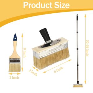 YUJOIBAN Deck Stain Brush with Long Handle, 60" Extension Pole Deck Stain Applicator, 6" Wide Deck Paint Brush and 3" Paint Brushes Set for Painting Wood Deck, Masonry, Fence, Wall and Furniture