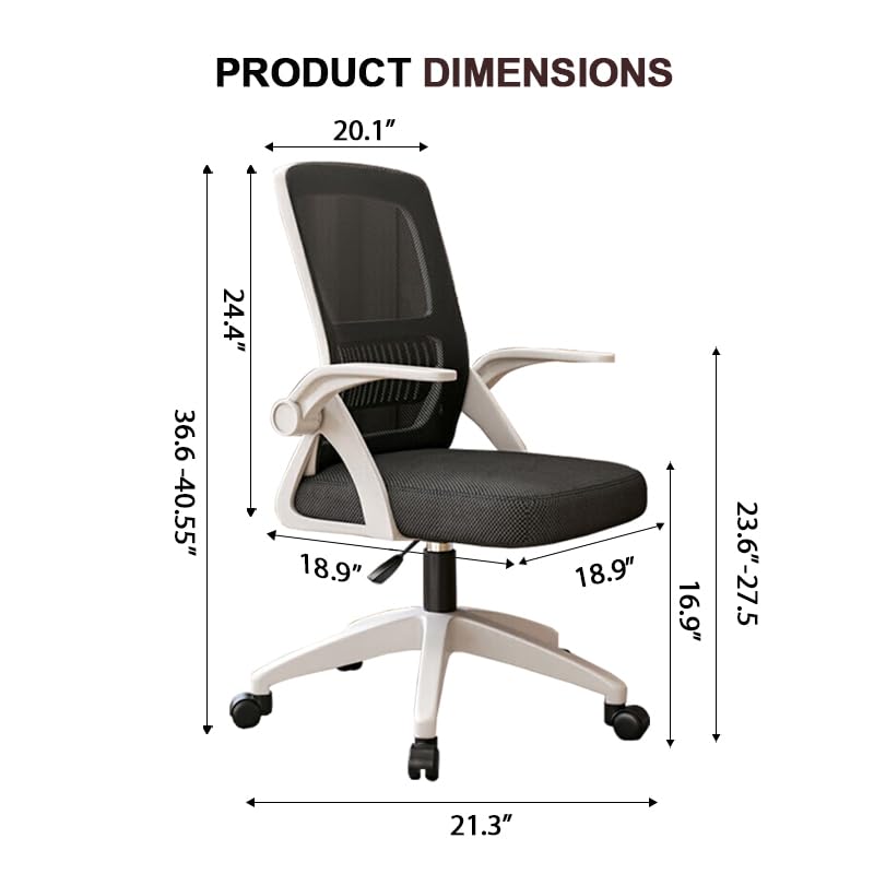 XUEGW Office Chair, Ergonomic Desk Chair Breathable Mesh Chair Swivel Chair with Flip-Up Arms and Lumbar Support Computer Chair for Home Office