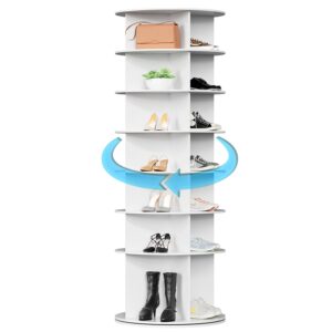 goofcxo 7 tier rotating shoe rack tower, 360° revolving free standing shoe organizer high bottom design shoe tower spinning storage lazy susan multifunctional rotate shoes closet organization (white)