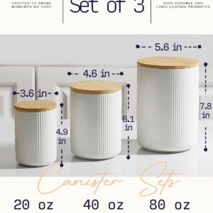 getstar Flour Sugar Storage Containers, Ceramic Canisters Sets for the Kitchen Countertop with Bamboo Airtight Lids, 80oz 40oz&20oz Coffee Tea Sugar Container Set of 3