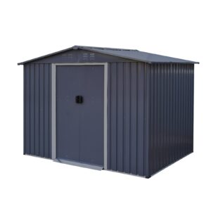 Outdoor Storage Shed 8 x 6 FT Lockable Metal Garden Shed Steel Anti-Corrosion Tool Shed Storage House with Sliding Door & Air Vent for Backyard Patio Lawn (Dark Grey)