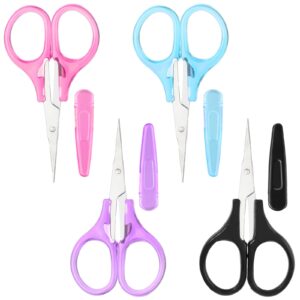 4pcs tiny scissors, stainless steel small classroom scissors with protective cover crafting scissors suitable for office home and school